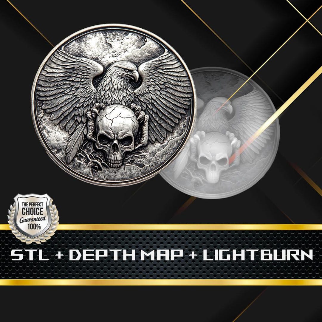 Eagle Skull Coin Depth Map and STL File, 3D Relief for Laser Engraving ...