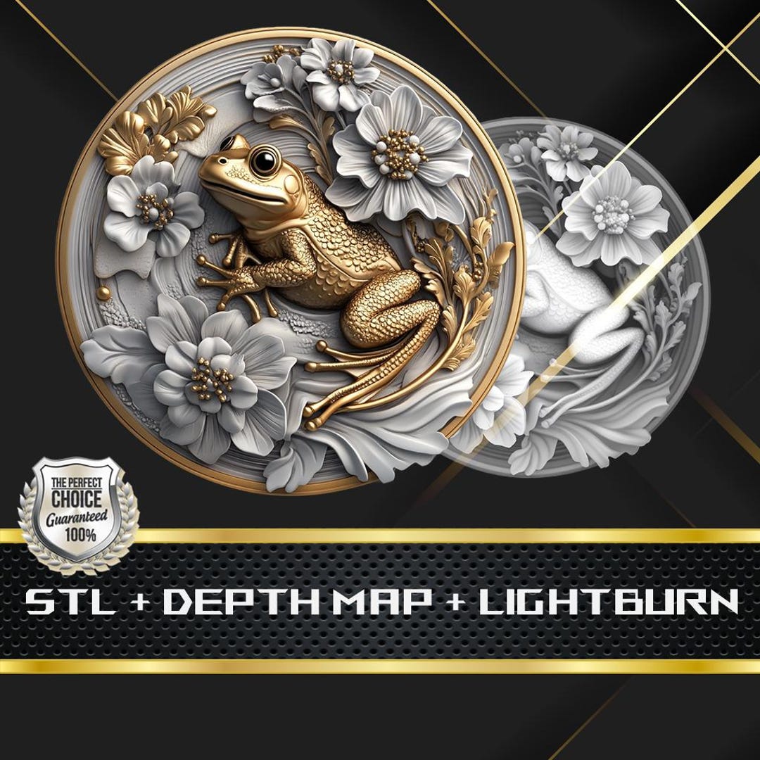 Frog Coin Depth Map: 3D Embossing Laser Engrave STL and Heigth Map ...