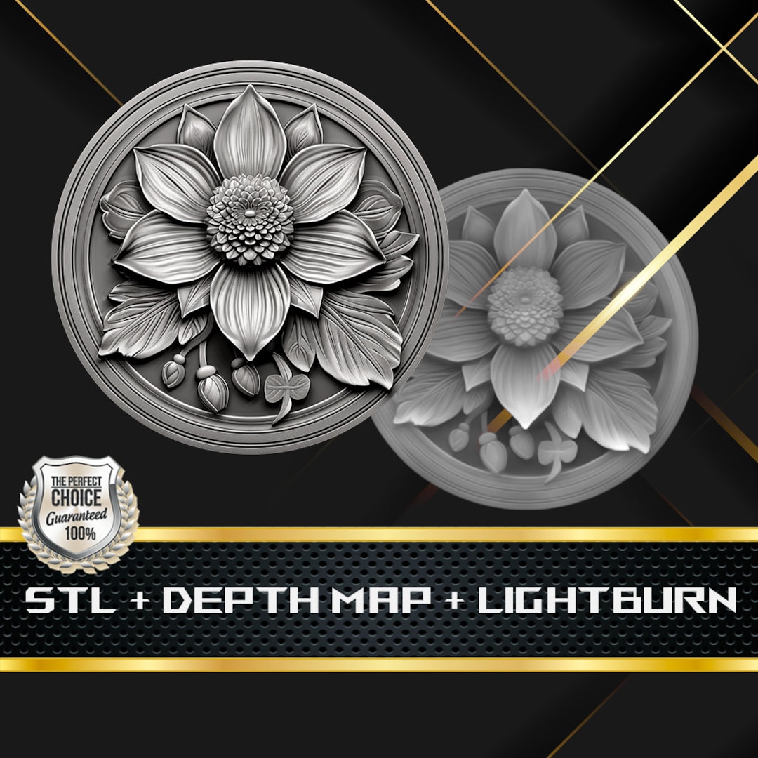 Flower Coin Depth Map: 3D Embossing Laser Engrave STL and Heigth Map ...