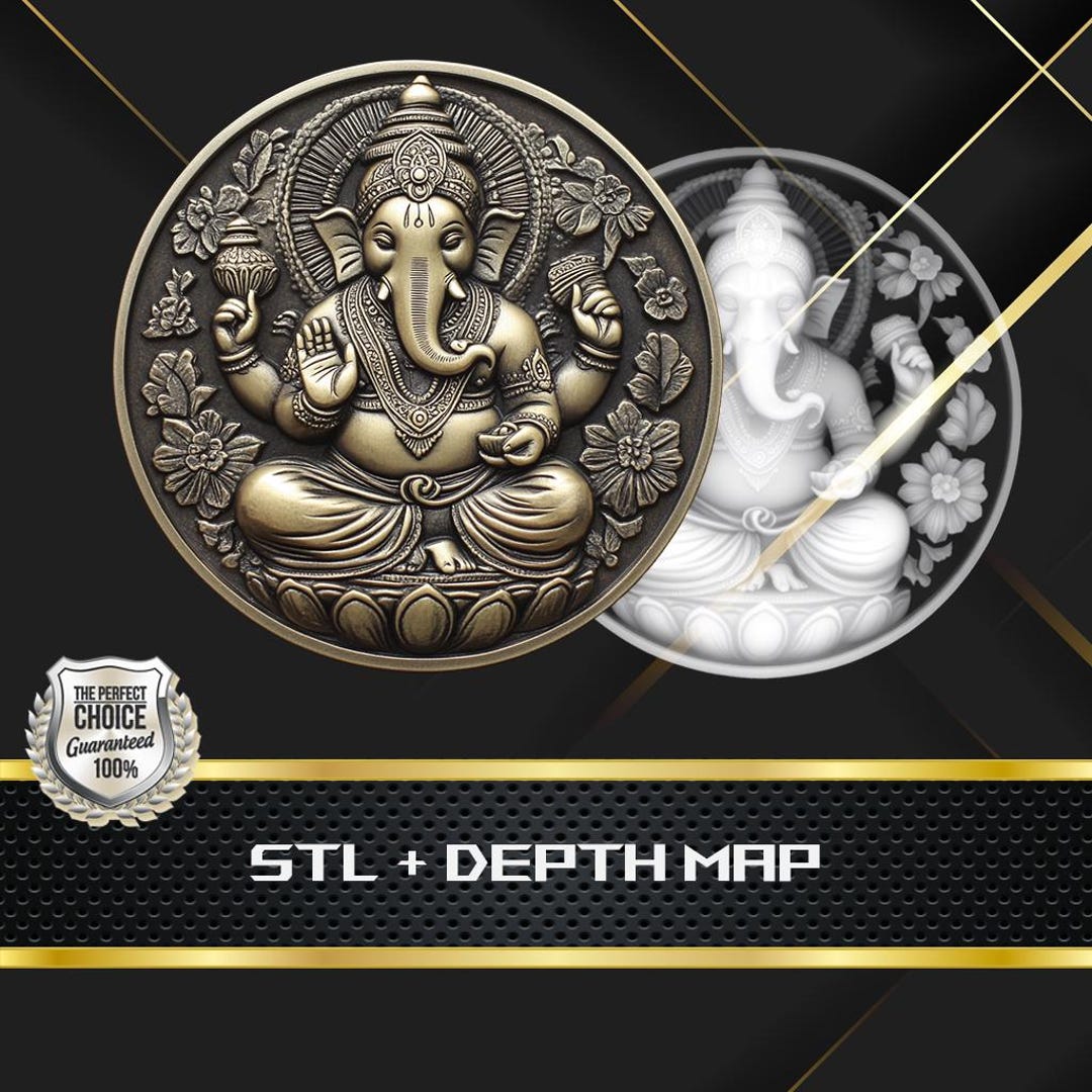 Ganesha Coin Depth Map | Height Map | 3D Laser Engrave | Laser Cut ...