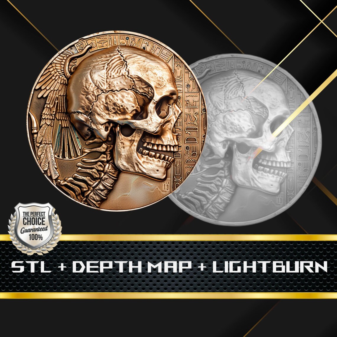 Egypt Skull Coin Depth Map and STL File, 3D Relief for Laser Engraving ...