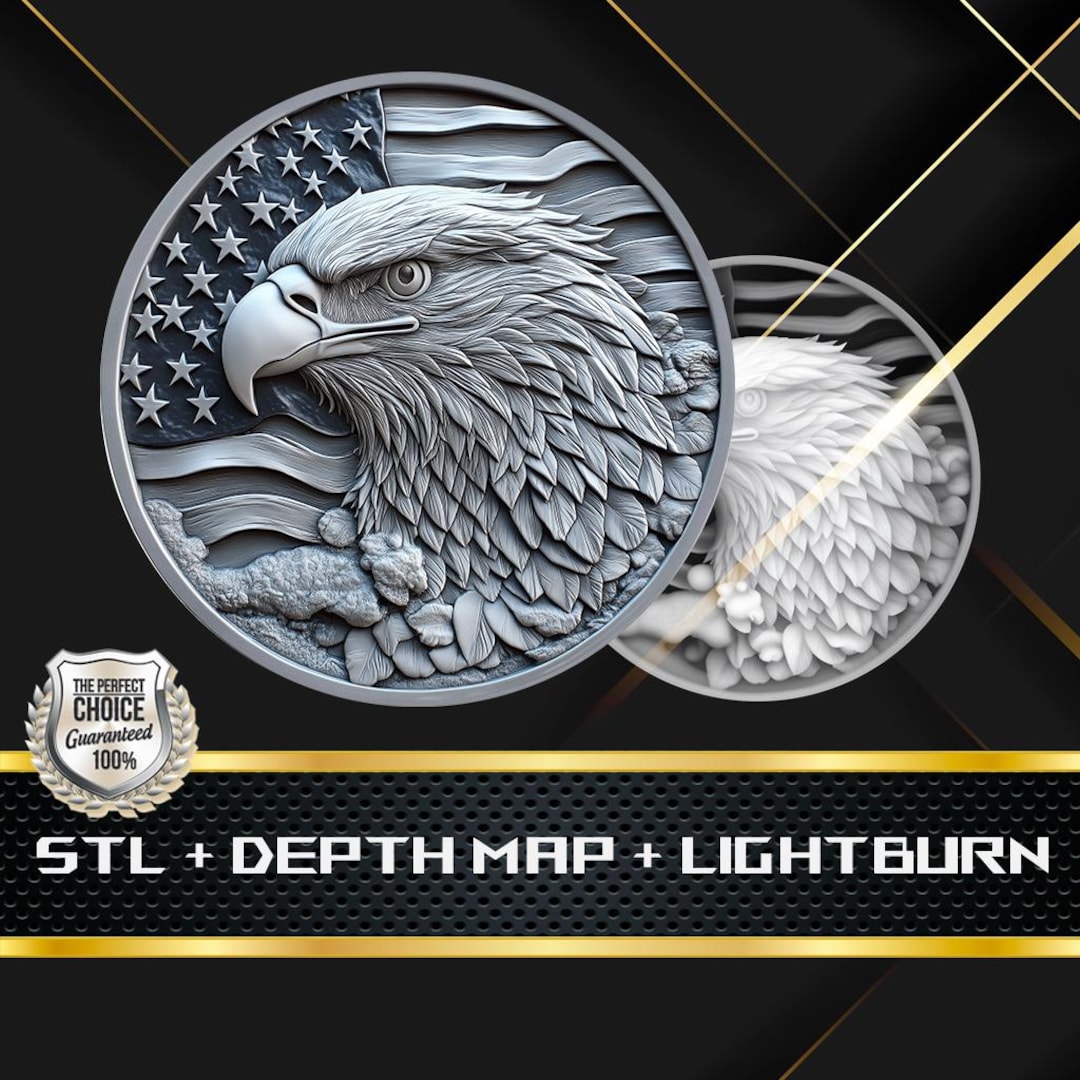 American Eagle Coin Depth Map: 3D Embossing Laser Engrave STL and ...
