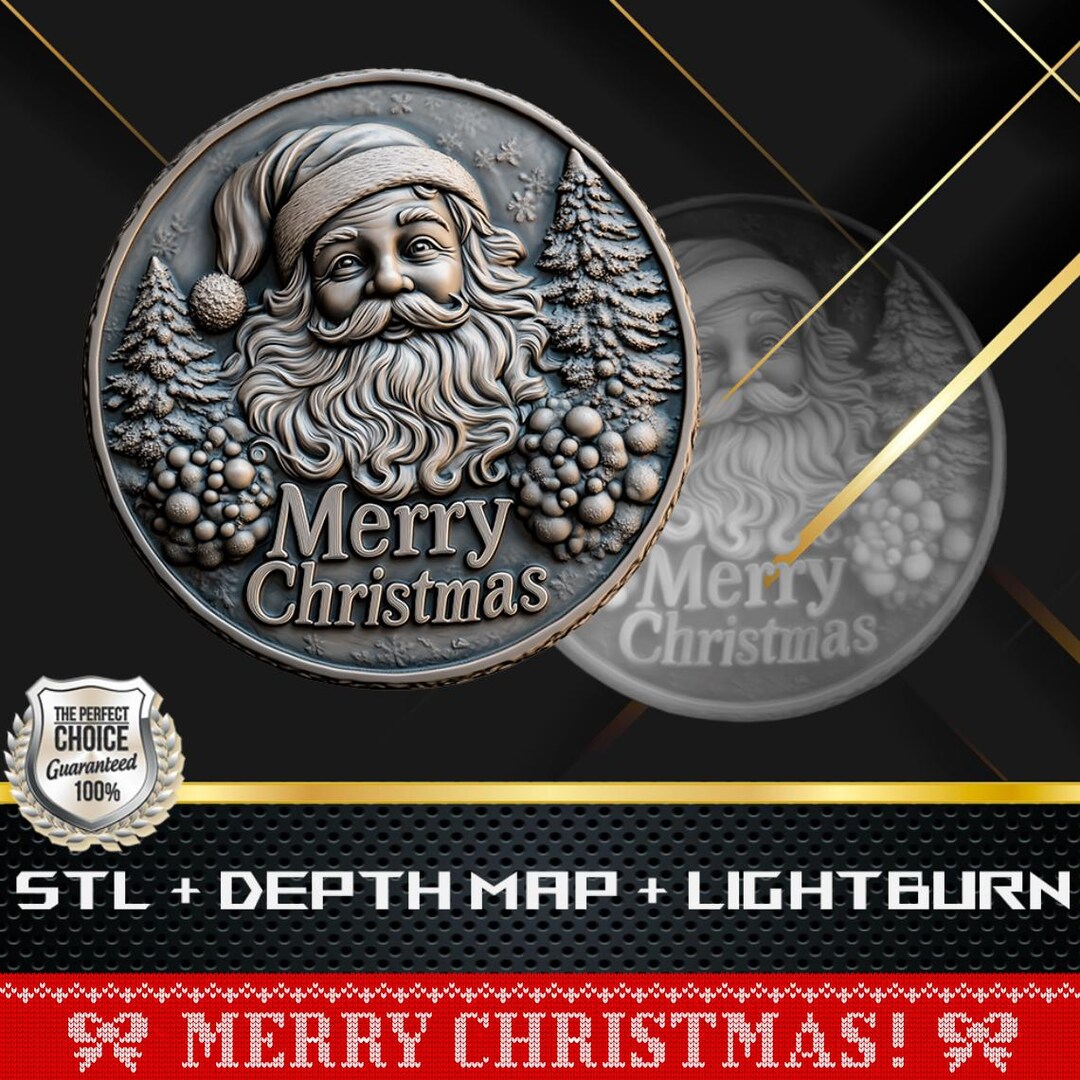 Santa Claus Coin Depth Map: Laser Engrave Files (STL, PNG, BMP) - Etsy