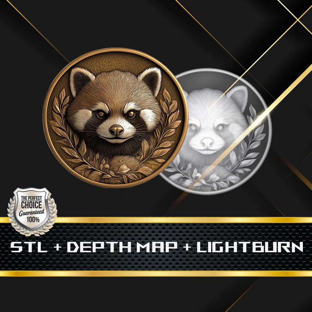 Red Panda Coin Depth Map: 3D Embossing Laser Engrave STL and Heigth Map ...