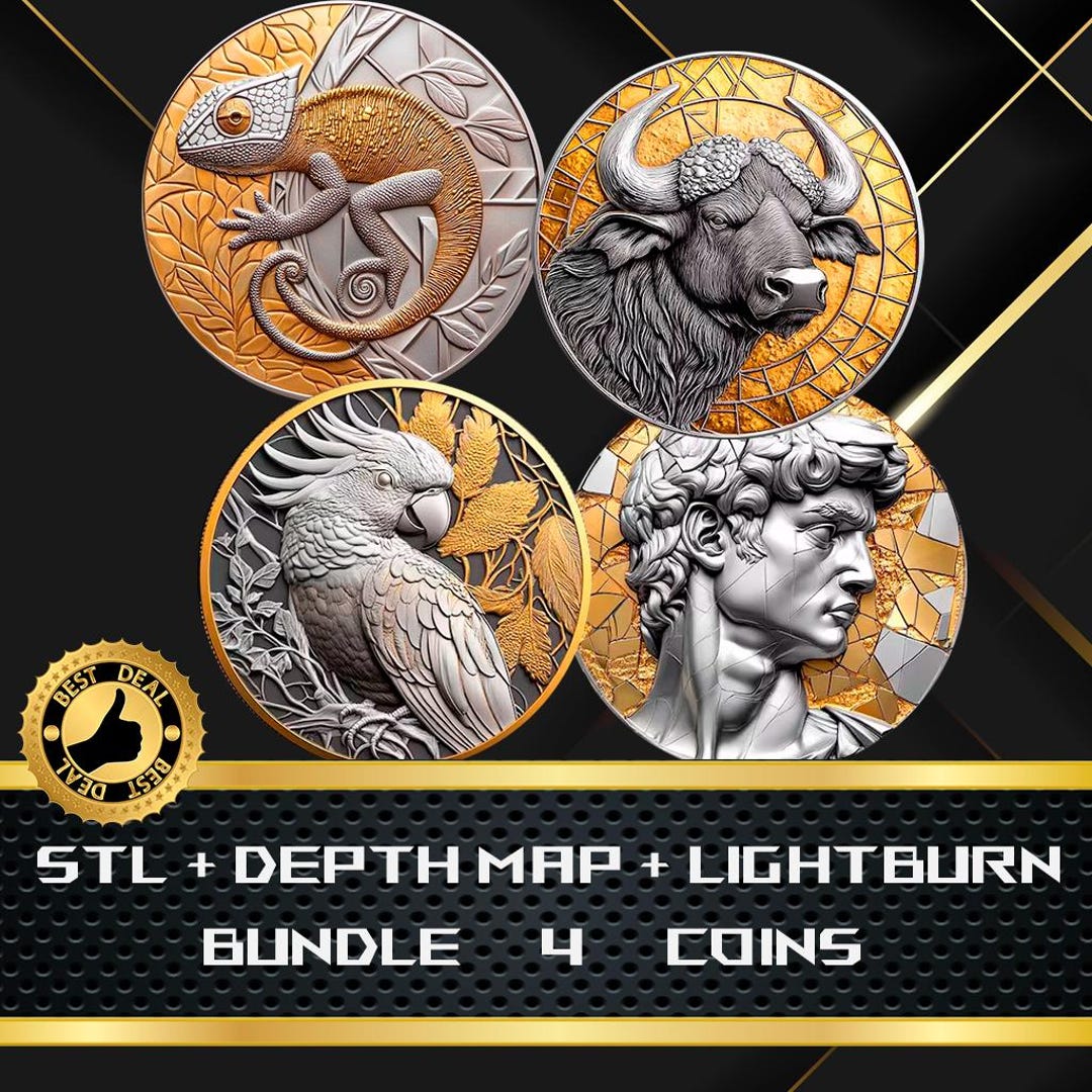 4x Coin Depth Map: 3D Embossing Laser Engrave STL and Heigth Map Files ...