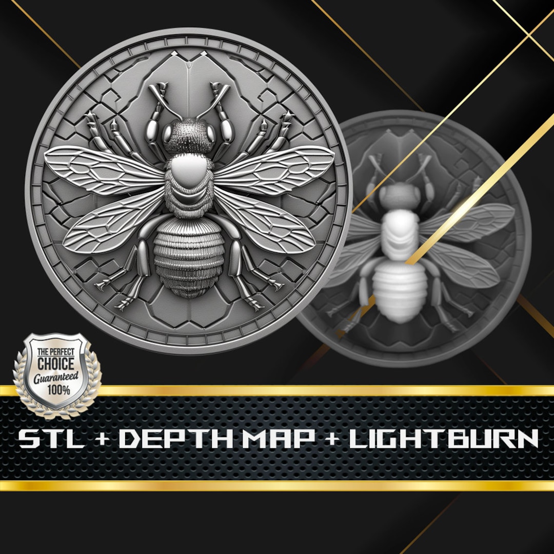 Bee Coin Depth Map and STL File, 3D Relief for Laser Engraving CNC - Etsy