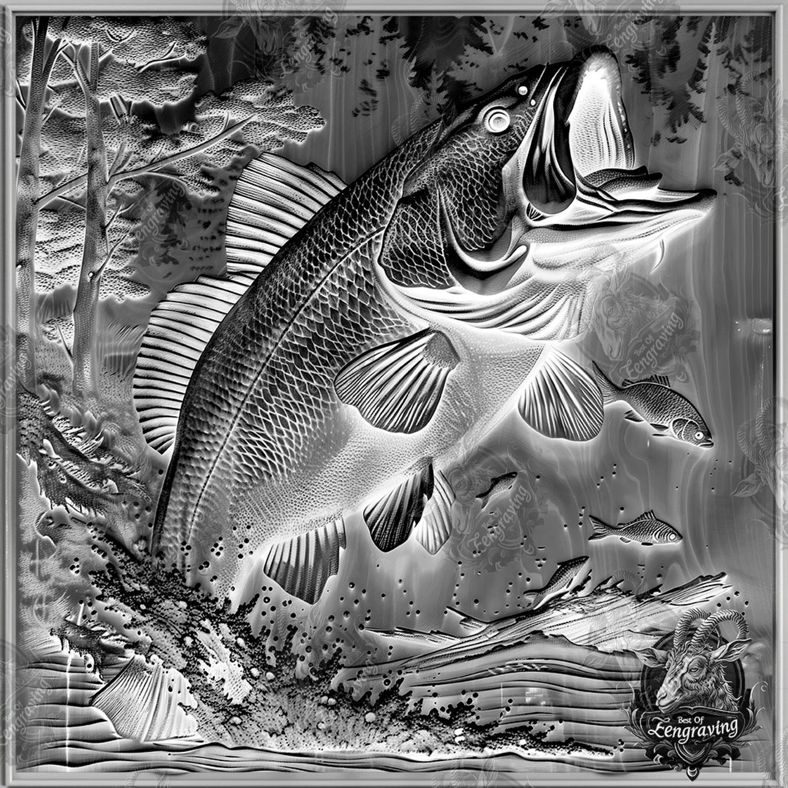 Bass Fishing 3D Illusion Laser Engraving PNG (digital File) Diode Laser ...