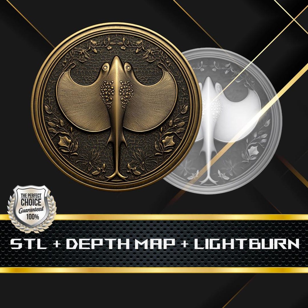 Manta Ray Coin Depth Map: 3D Embossing Laser Engrave STL and Heigth Map ...