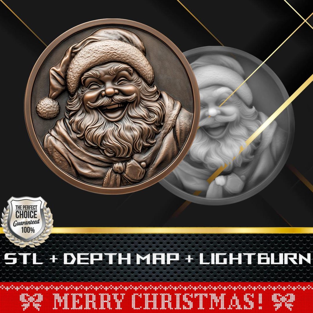 Santa Claus Coin Depth Map: Laser Engrave Files (STL, PNG, BMP) - Etsy