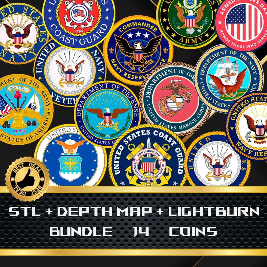 14x Military Coin Depth Map: 3D Embossing Laser Engrave STL and Heigth ...