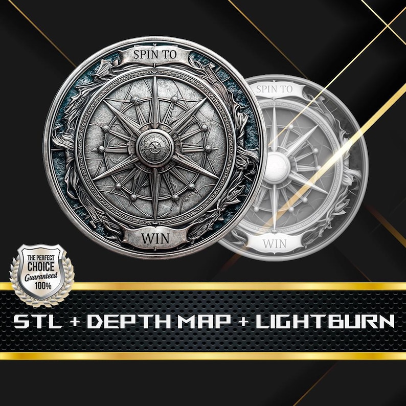 Compass Coin Depth Map: 3D Embossing Laser Engrave STL and Heigth Map ...