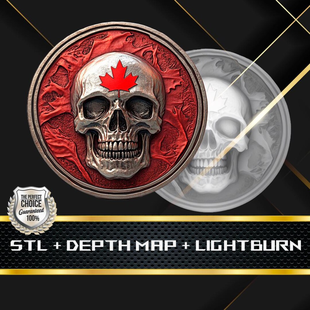 Skull Canada Coin Depth Map and STL File, 3D Relief for Laser Engraving ...
