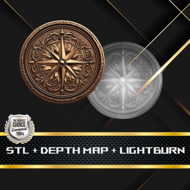 Compass Coin Depth Map: 3D Embossing Laser Engrave STL and Heigth Map ...