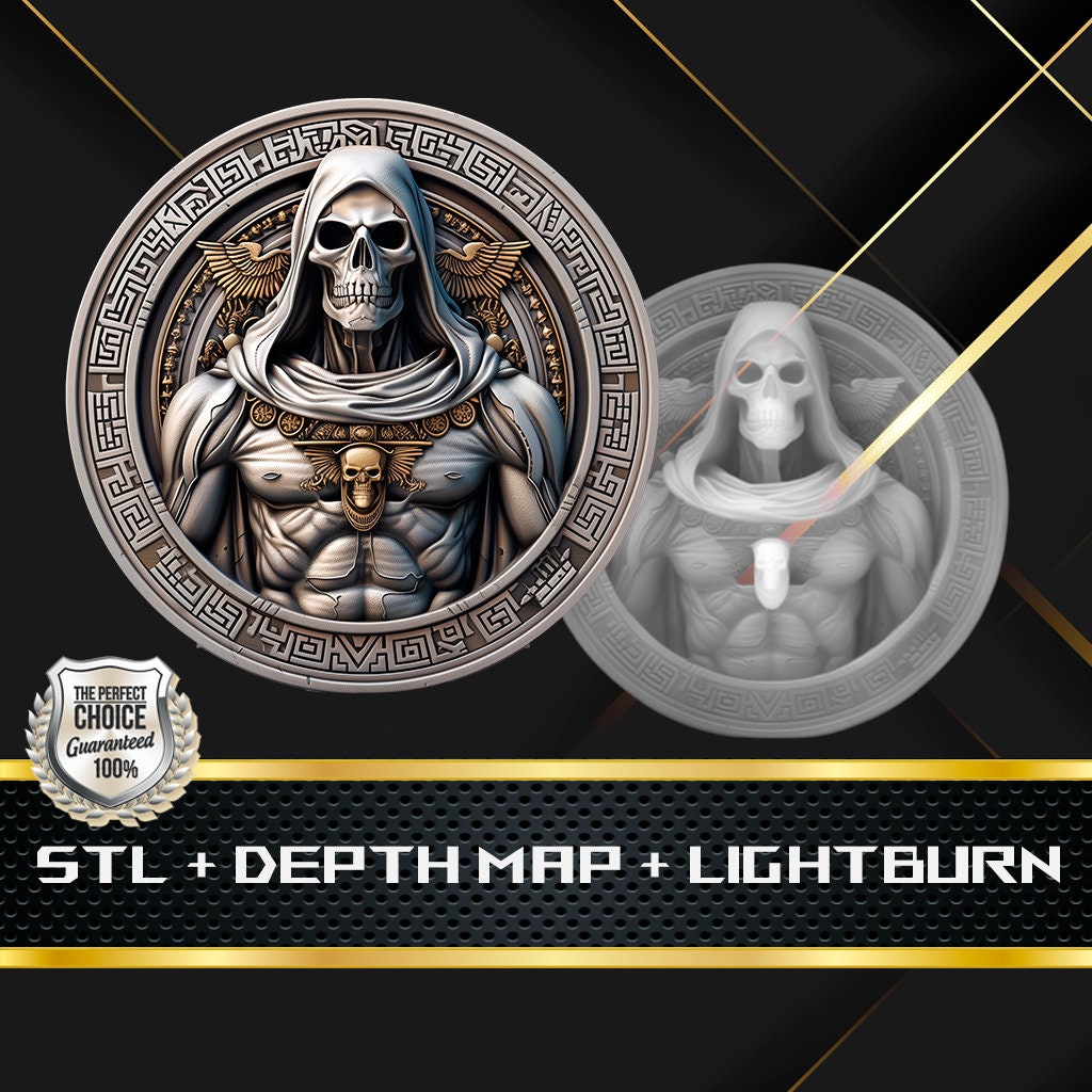 Reaper Skull Coin Depth Map and STL File, 3D Relief for Laser Engraving ...
