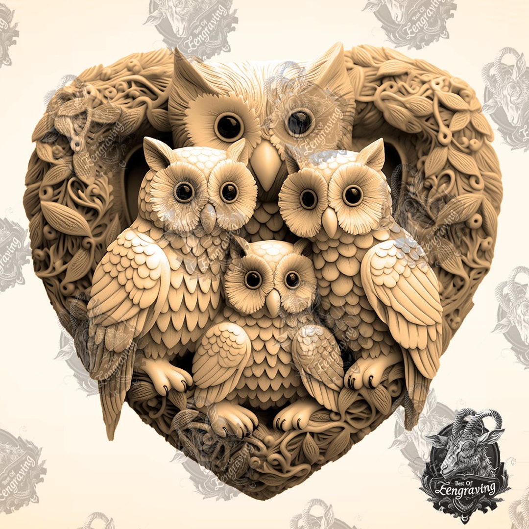 3D Owl Family Illusion: Laser Engraving PNG File (digital Download ...