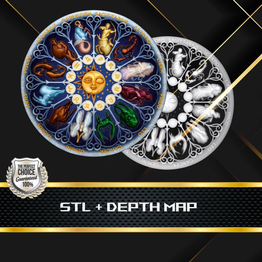 Zodiac Coin Depth Map: 3D Embossing Laser Engrave STL and Heigth Map ...