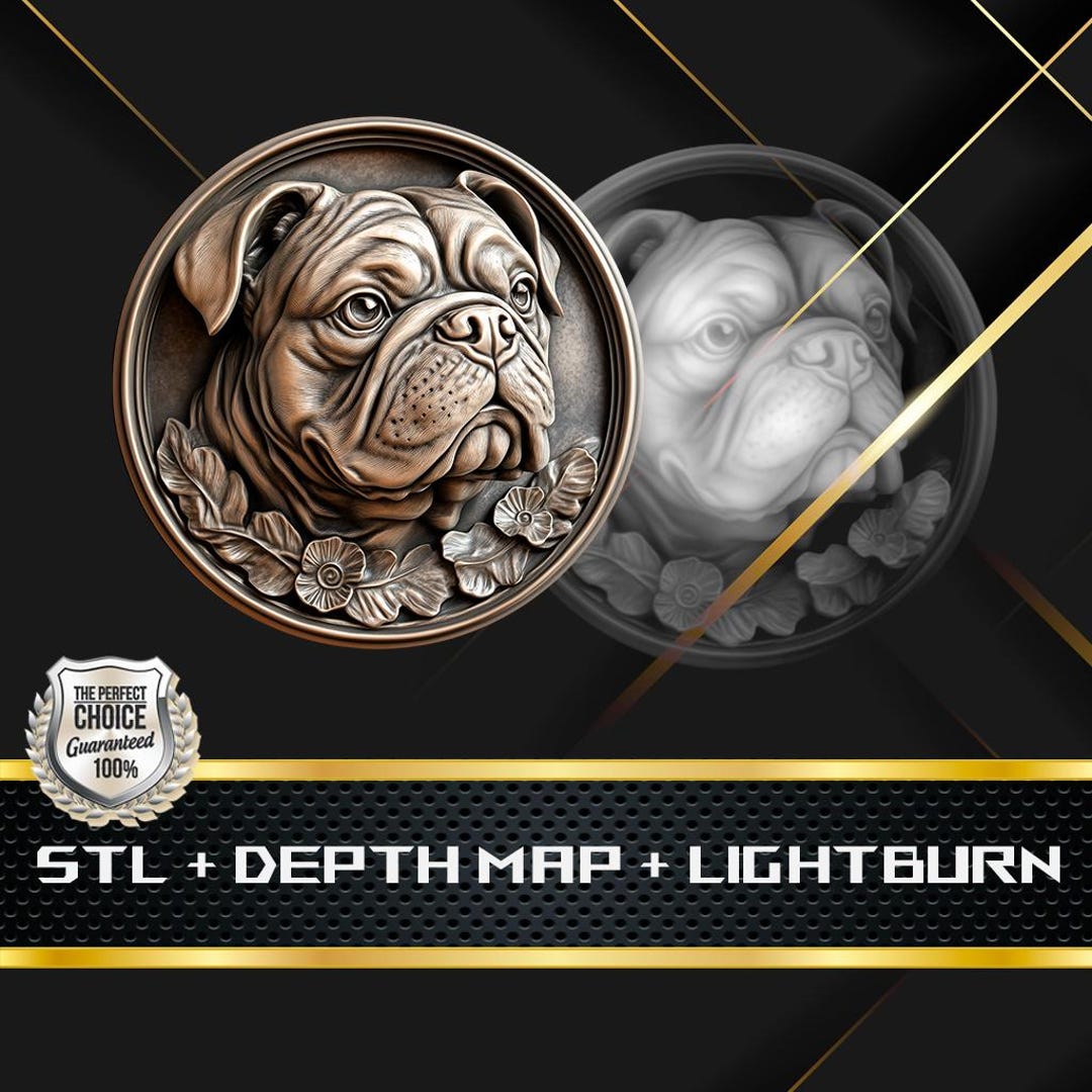 Bulldog Coin Depth Map: 3D Embossing Laser Engrave STL and Heigth Map ...