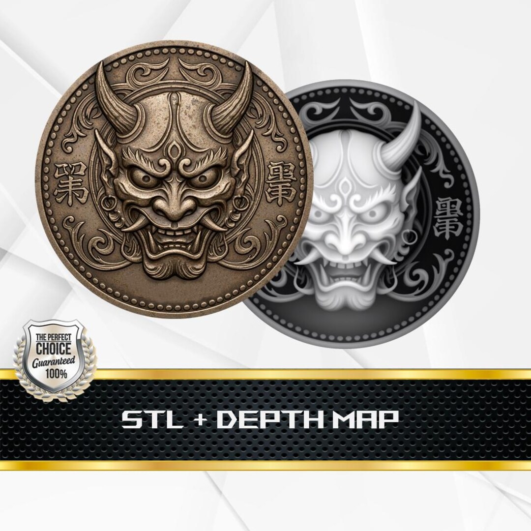 Demon Coin Depth Map: 3D Embossing Laser Engrave STL and Heigth Map ...