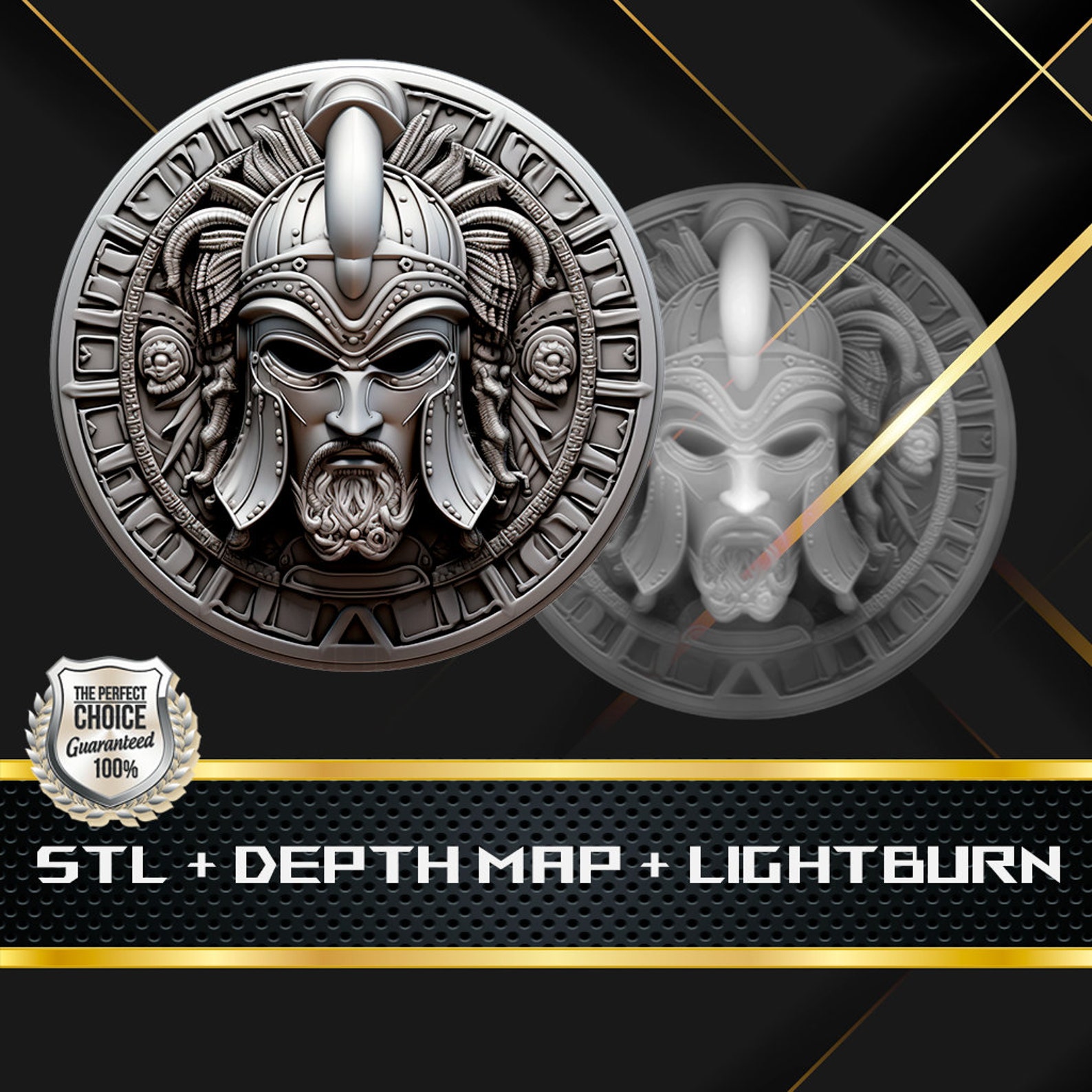 Warrior Coin Depth Map: 3D Embossing Laser Engrave STL and Heigth Map ...
