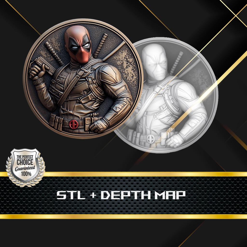 Deadpool Coin Depth Map: 3D Embossing Laser Engrave STL and Heigth Map ...