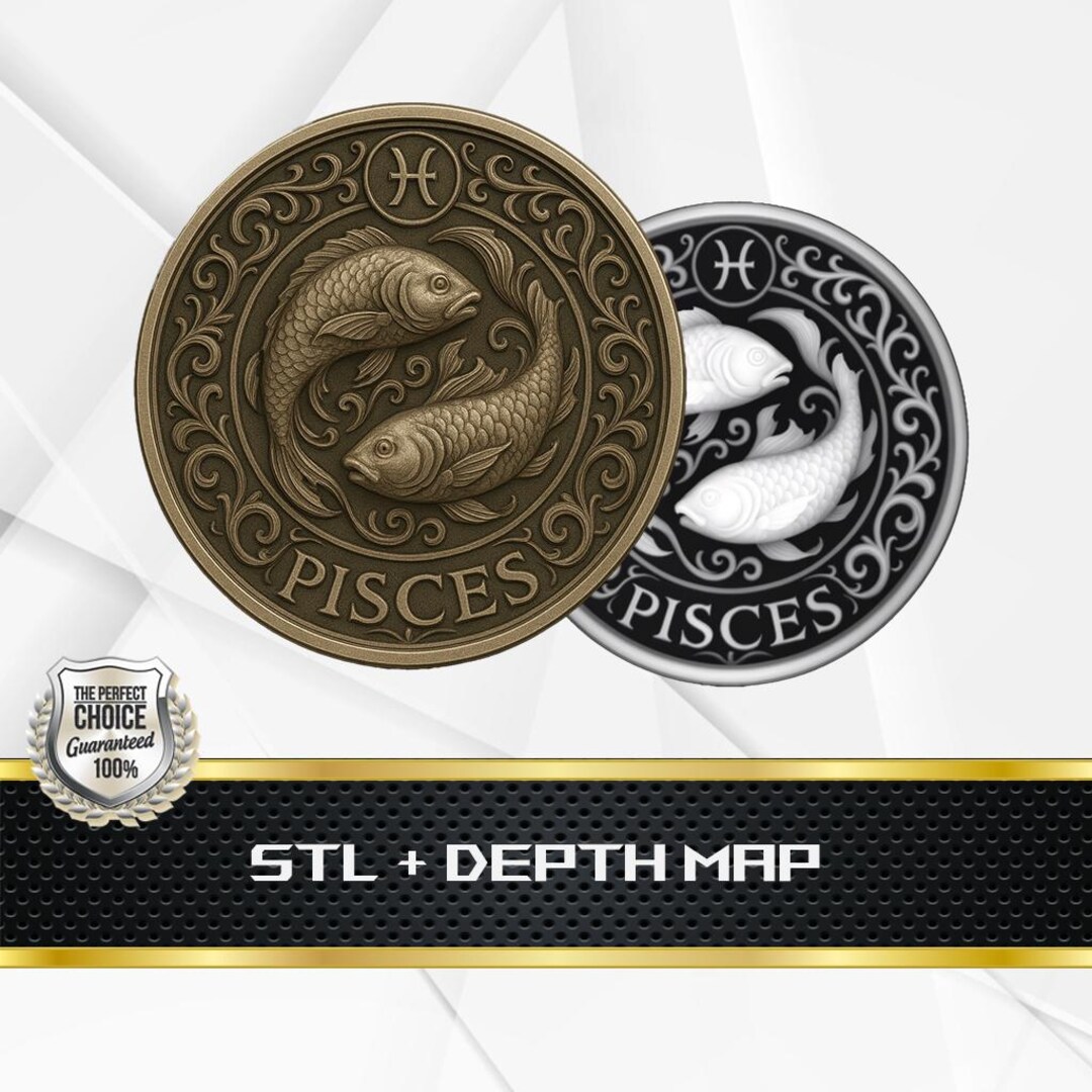 Pisces Coin 3D Laser Engrave Depth Map: STL, Lightburn BMP (digital ...