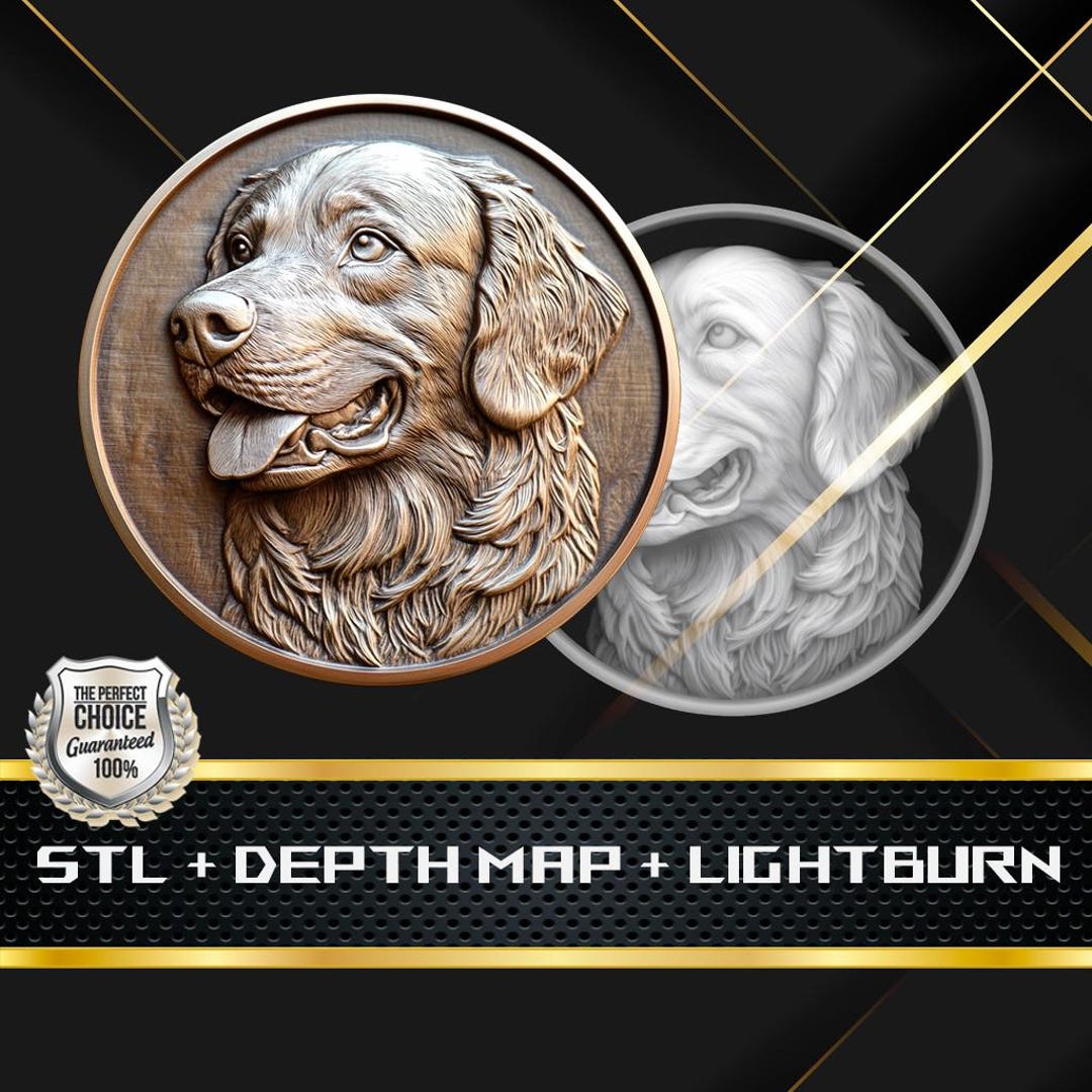 Golden Retriever Coin Depth Map: 3D Embossing Laser Engrave STL and ...