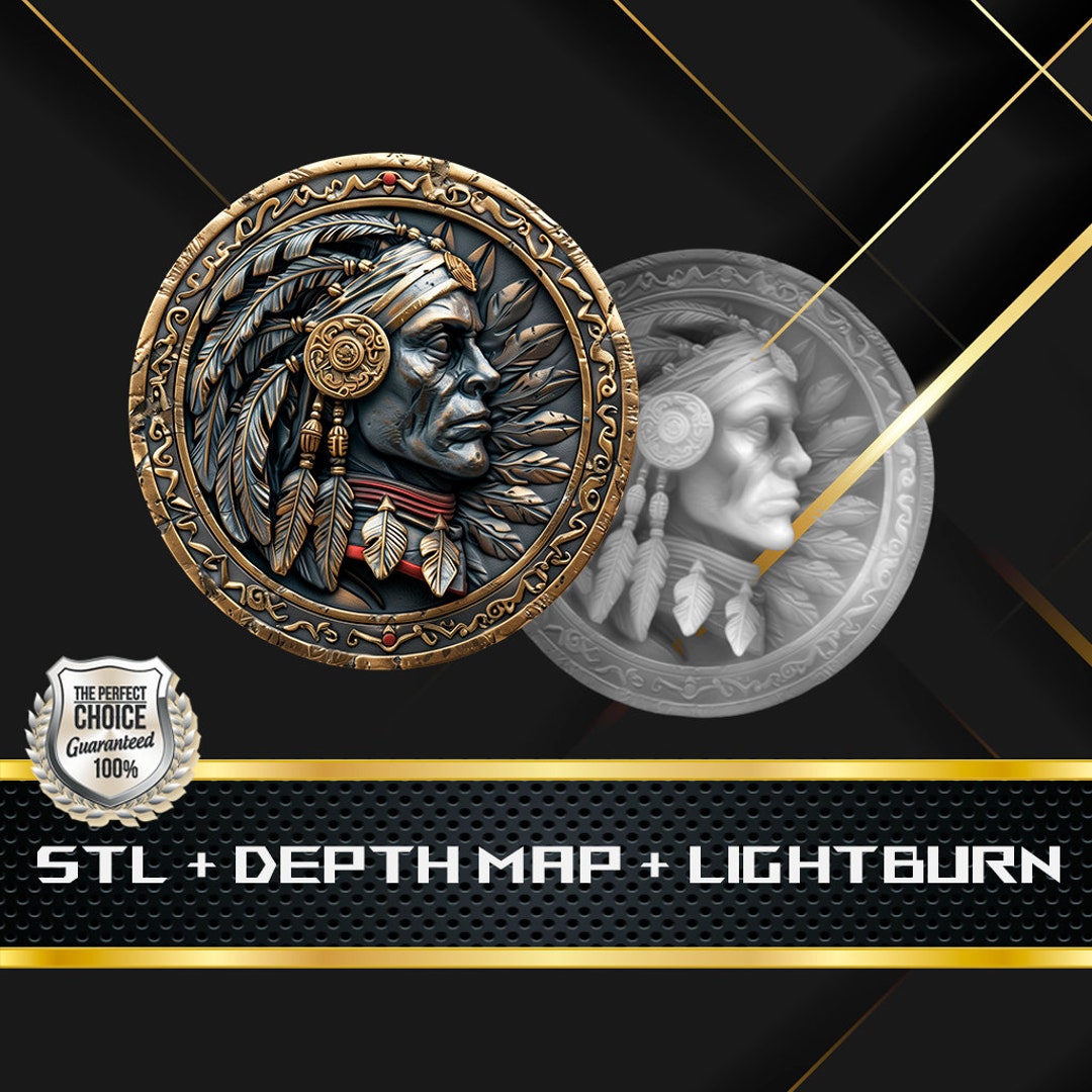 Native American Coin Depth Map: 3D Embossing Laser Engrave STL and ...