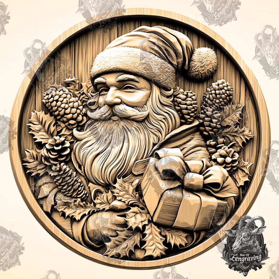 Santa 3D Illusion Laser Engraving File: Christmas Design (PNG, PDF) - Etsy
