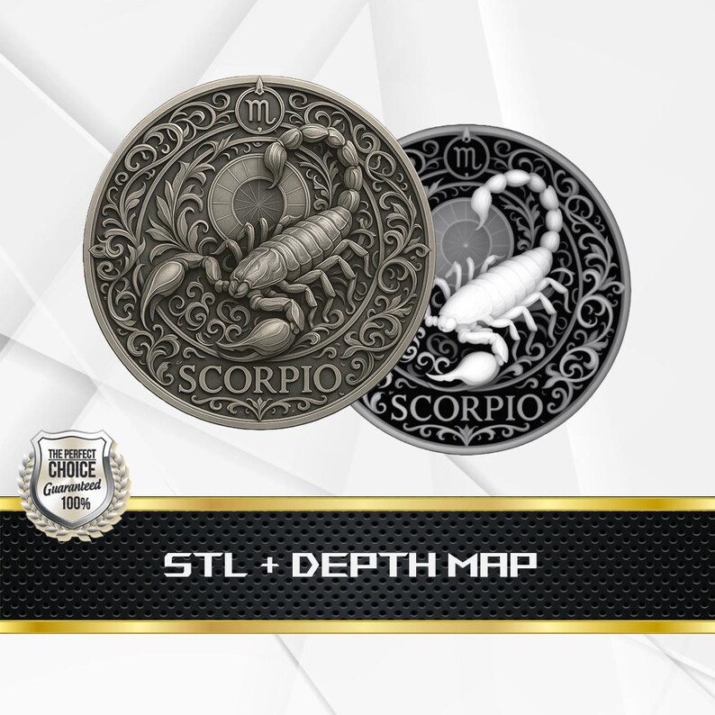 Scorpio Zodiac Coin 3D Laser Engrave: STL, Lightburn BMP (digital File ...