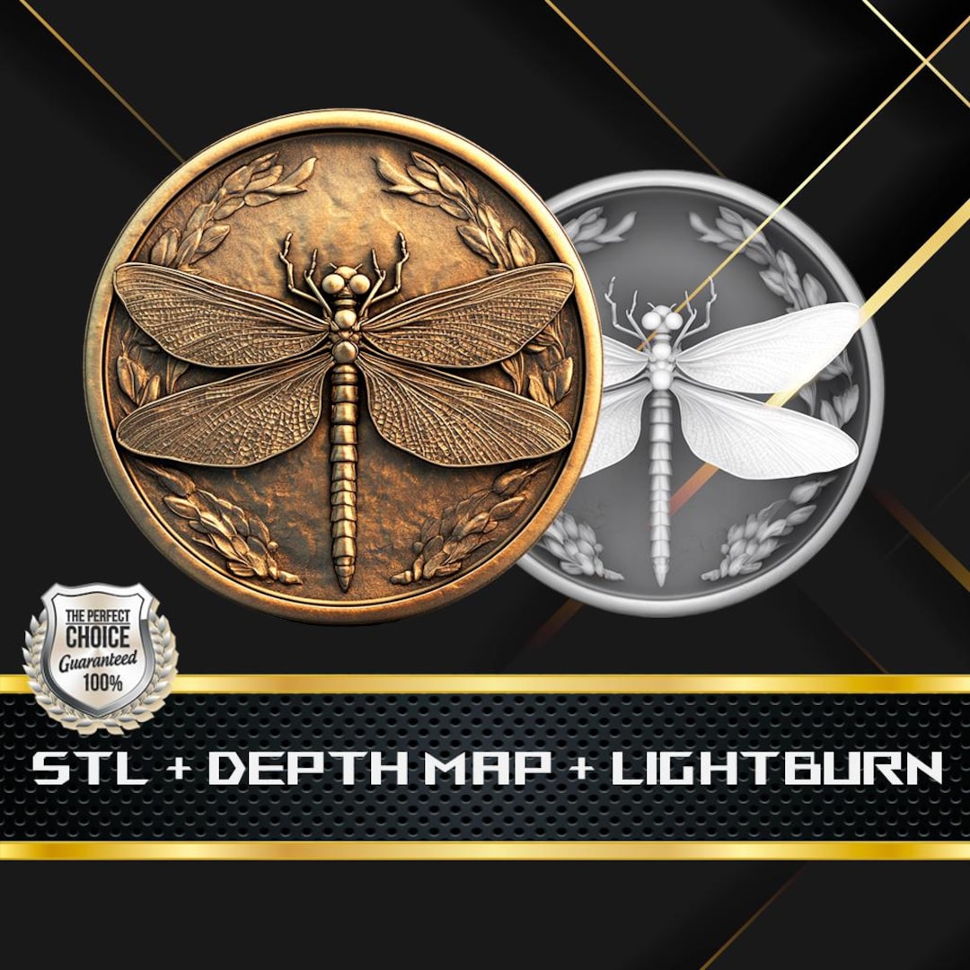 Dragonfly Coin Depth Map: 3D Embossing Laser Engrave STL and Heigth Map ...