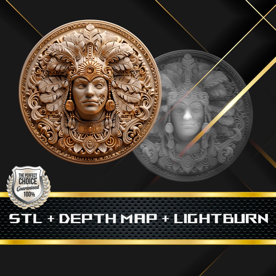 Aztec Coin Depth Map: 3D Embossing Laser Engrave STL and Heigth Map ...