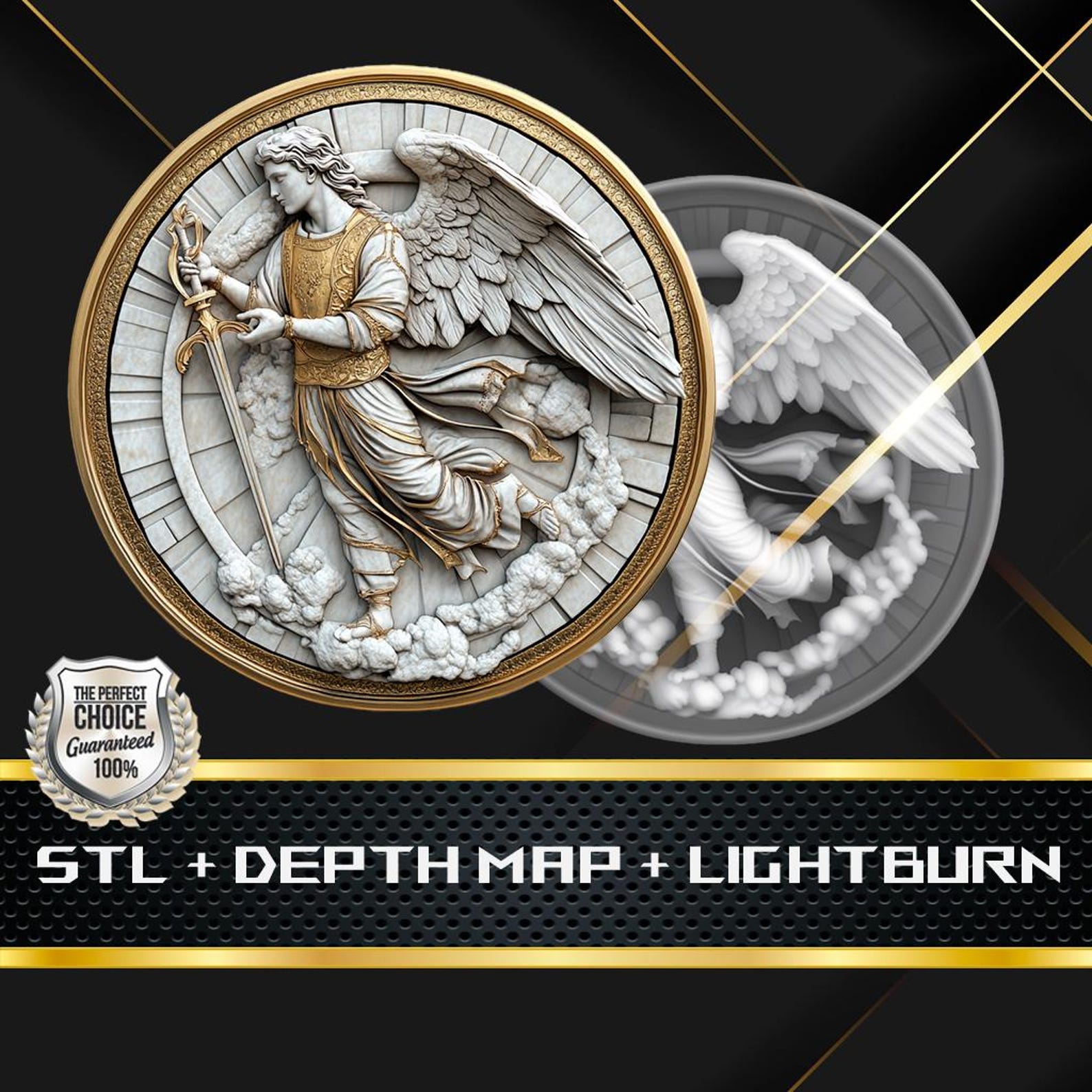 Archangel Coin Depth Map: 3D Embossing Laser Engrave STL and Heigth Map ...