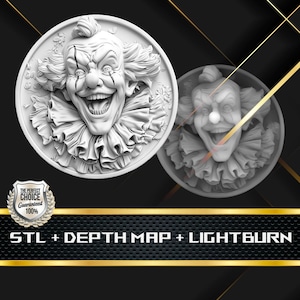 Mad Clown Coin Depth Map: 3D Embossing Laser Engrave STL and Heigth Map ...