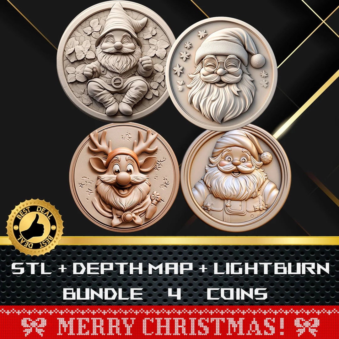Bundle 4 Coin Depth Map | Heigh Map | 3D Laser Engrave | Xtool ...