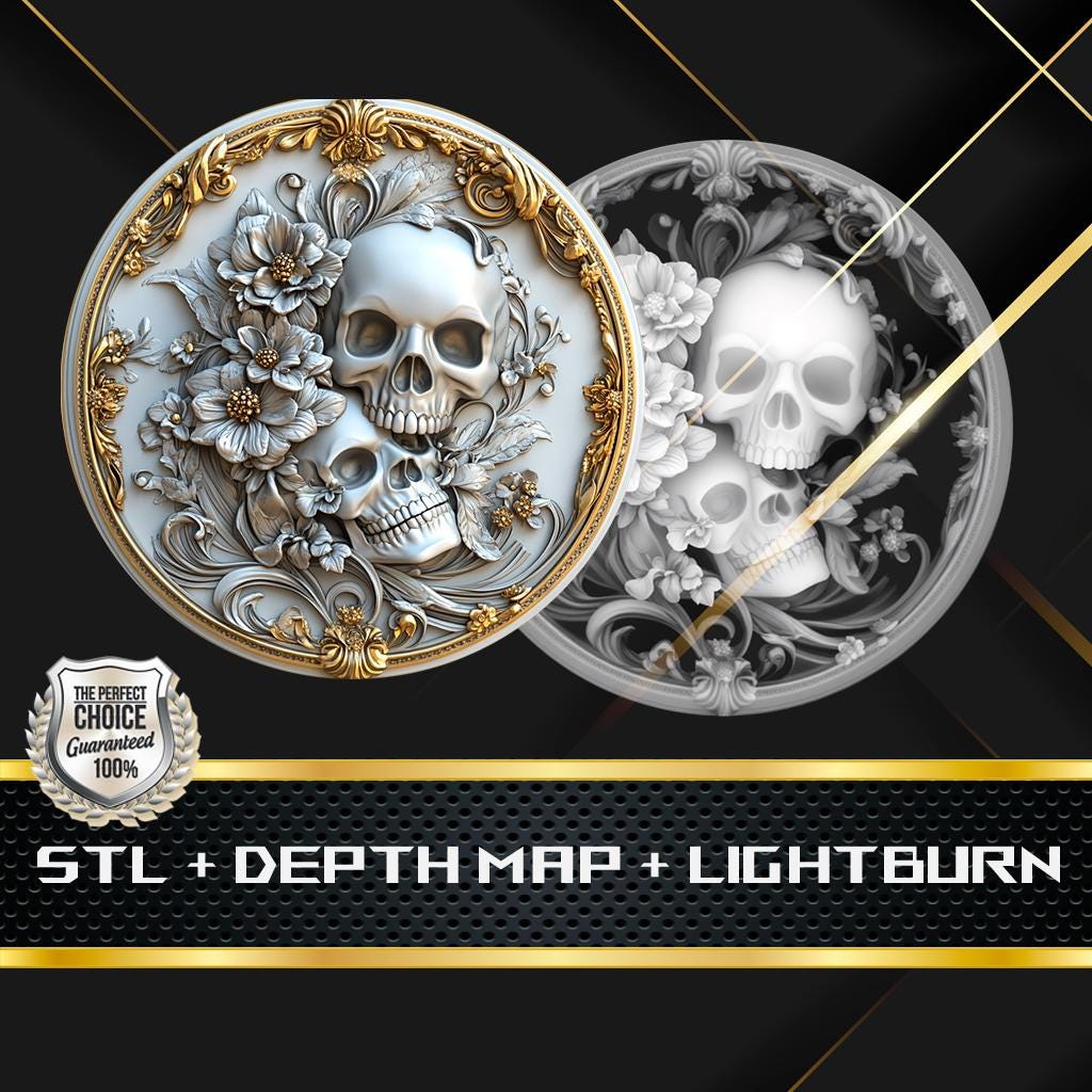 Skull Coin Depth Map: 3D Embossing Laser Engrave STL and Heigth Map ...