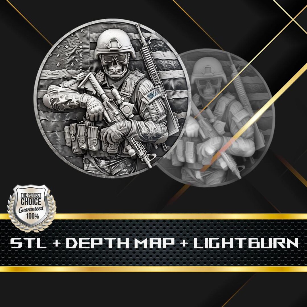 American Soldier Coin Depth Map: 3D Embossing Laser Engrave STL and ...