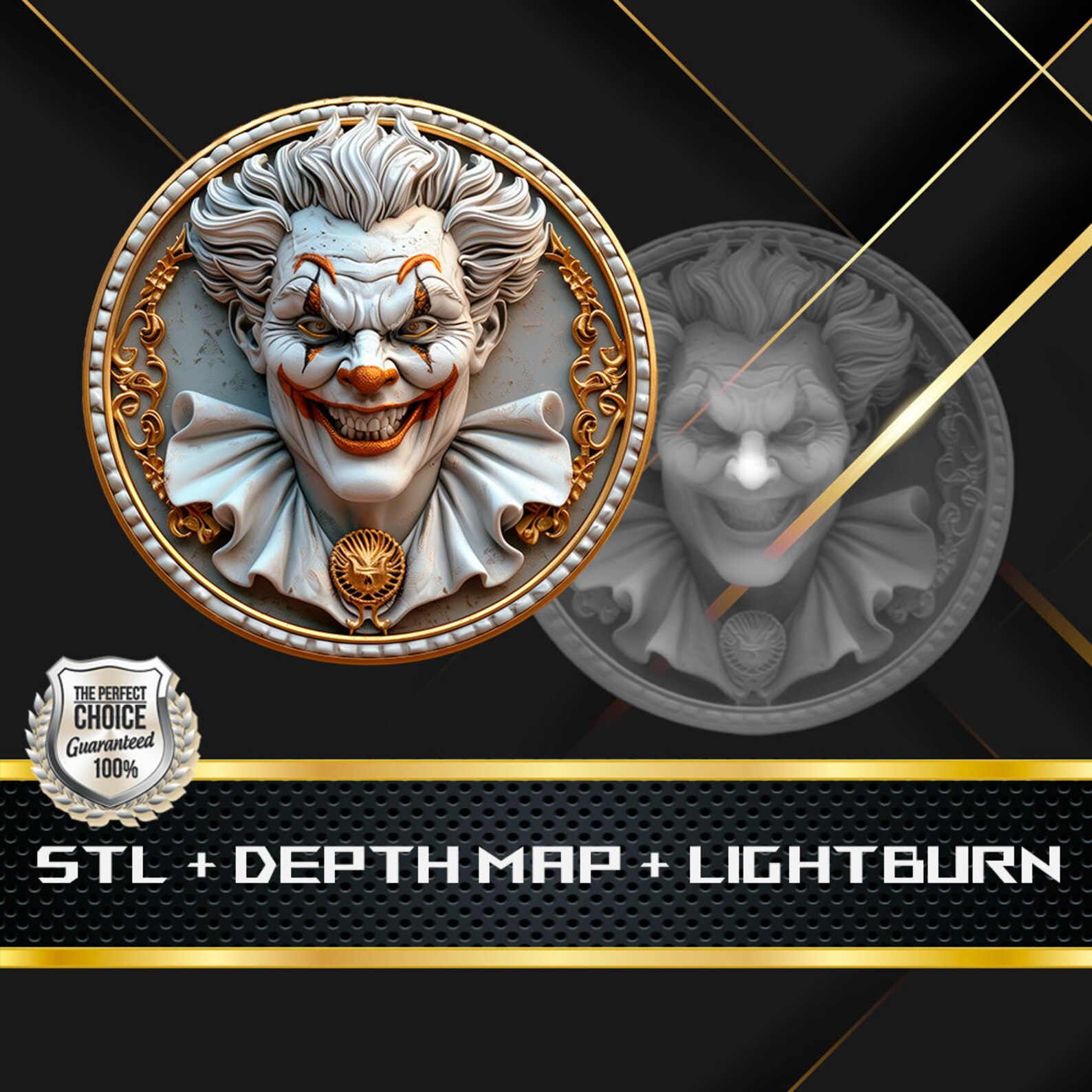 Clown Coin Depth Map: 3D Embossing Laser Engrave STL and Heigth Map ...