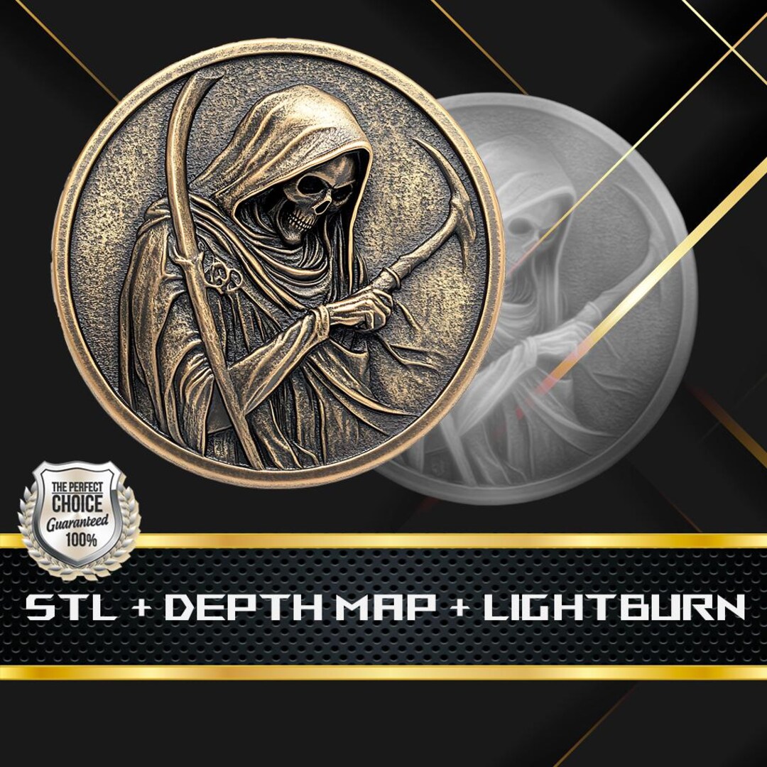 Reaper Coin Depth Map: 3D Embossing Laser Engrave STL and Heigth Map ...