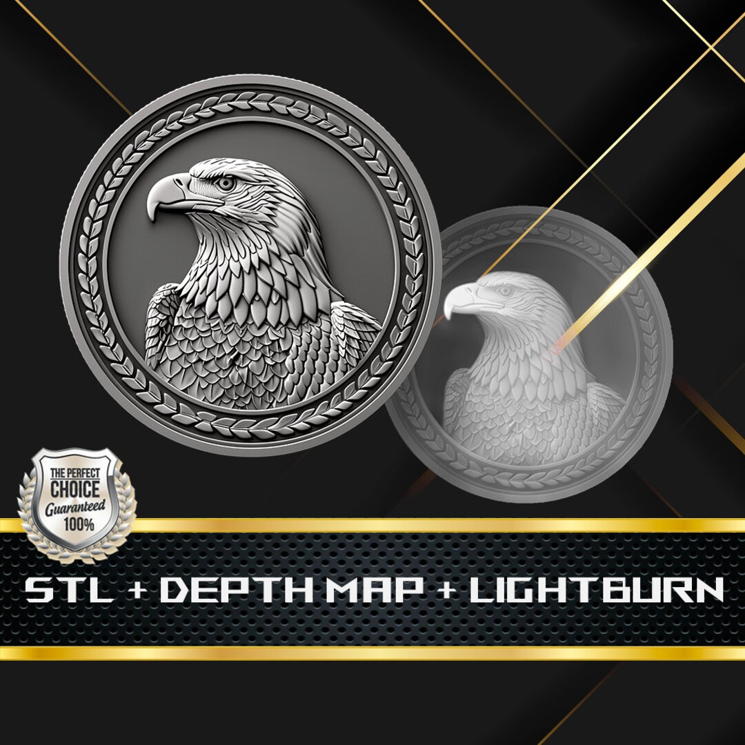 Eagle Coin Depth Map: 3D Embossing Laser Engrave STL and Heigth Map ...