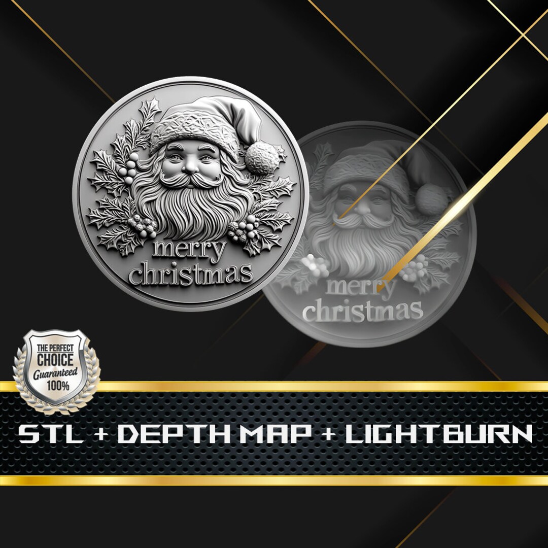Santa Christmas Coin 3D Laser Engrave: STL, Depth Map, Lightburn BMP - Etsy