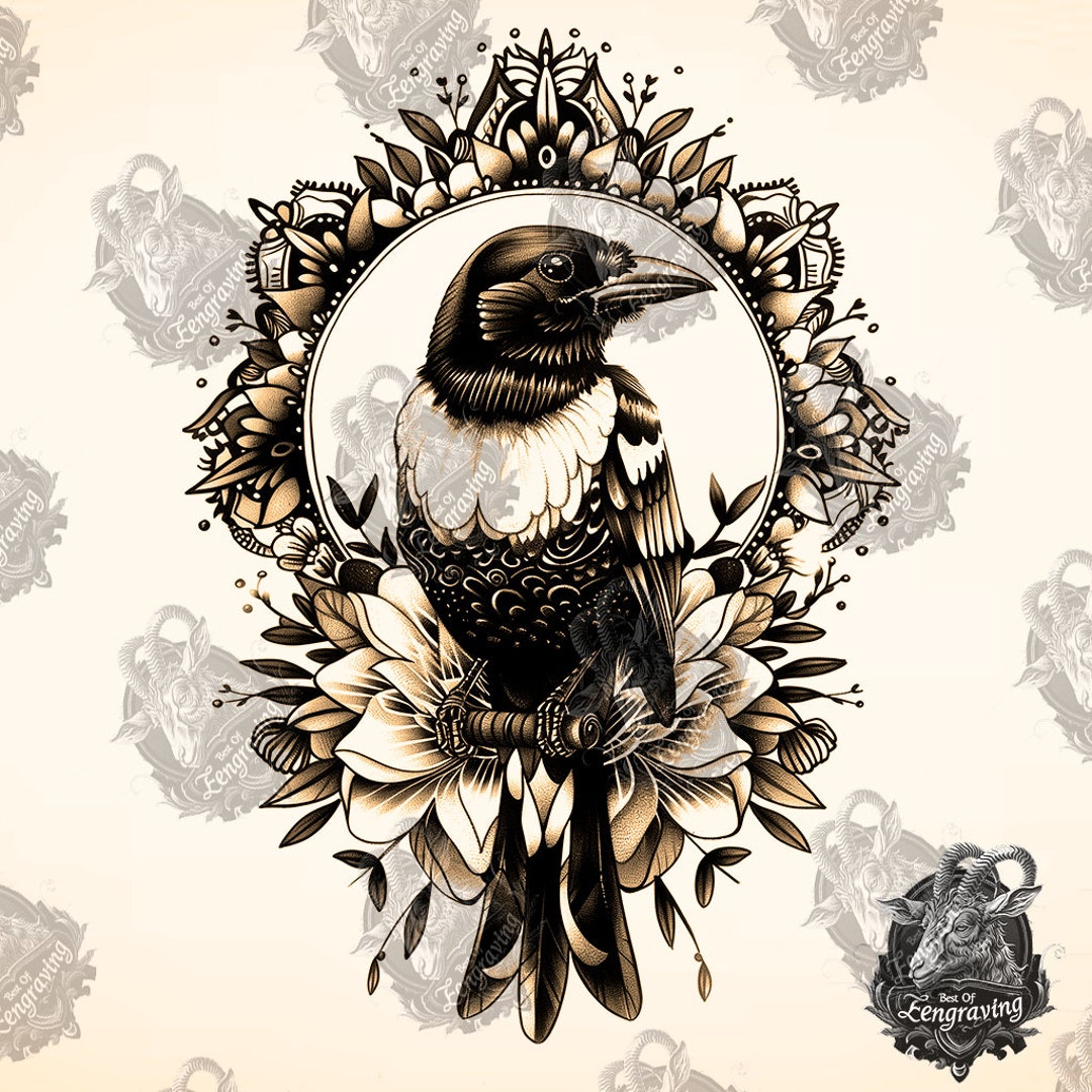 Magpie Floral 3D Illusion: Laser Engraving PNG File (digital Download ...