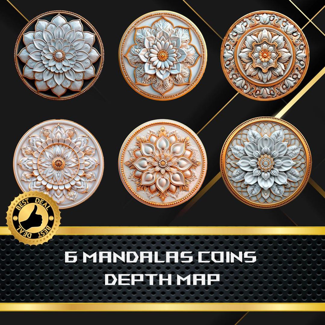 6 Mandalas Coin Depth Map | Heigh Map | 3D Laser Engrave | Xtool ...