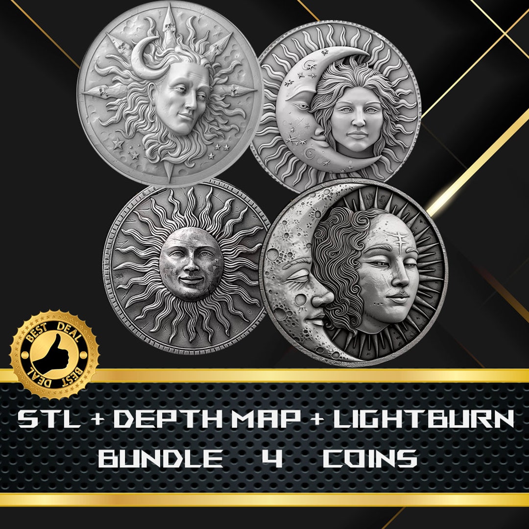 Bundle 4 Coin Depth Map | Heigh Map | 3D Laser Engrave | Xtool ...