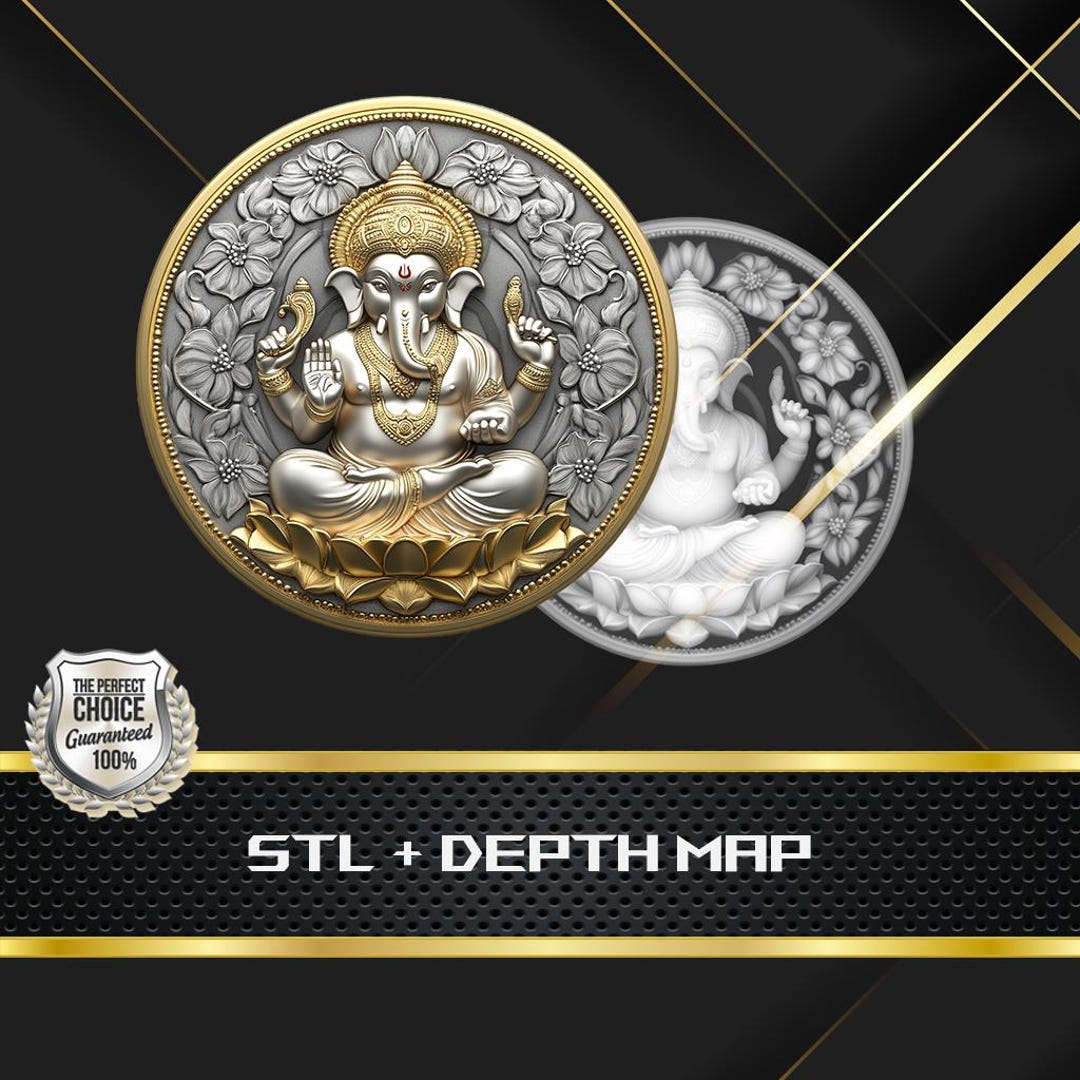 Ganesha Coin Depth Map: 3D Embossing Laser Engrave STL and Heigth Map ...