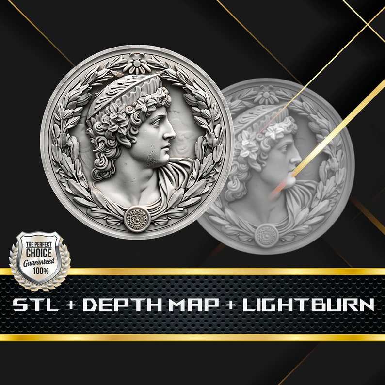 Greek Figure Coin Depth Map: 3D Embossing Laser Engrave STL and Heigth ...