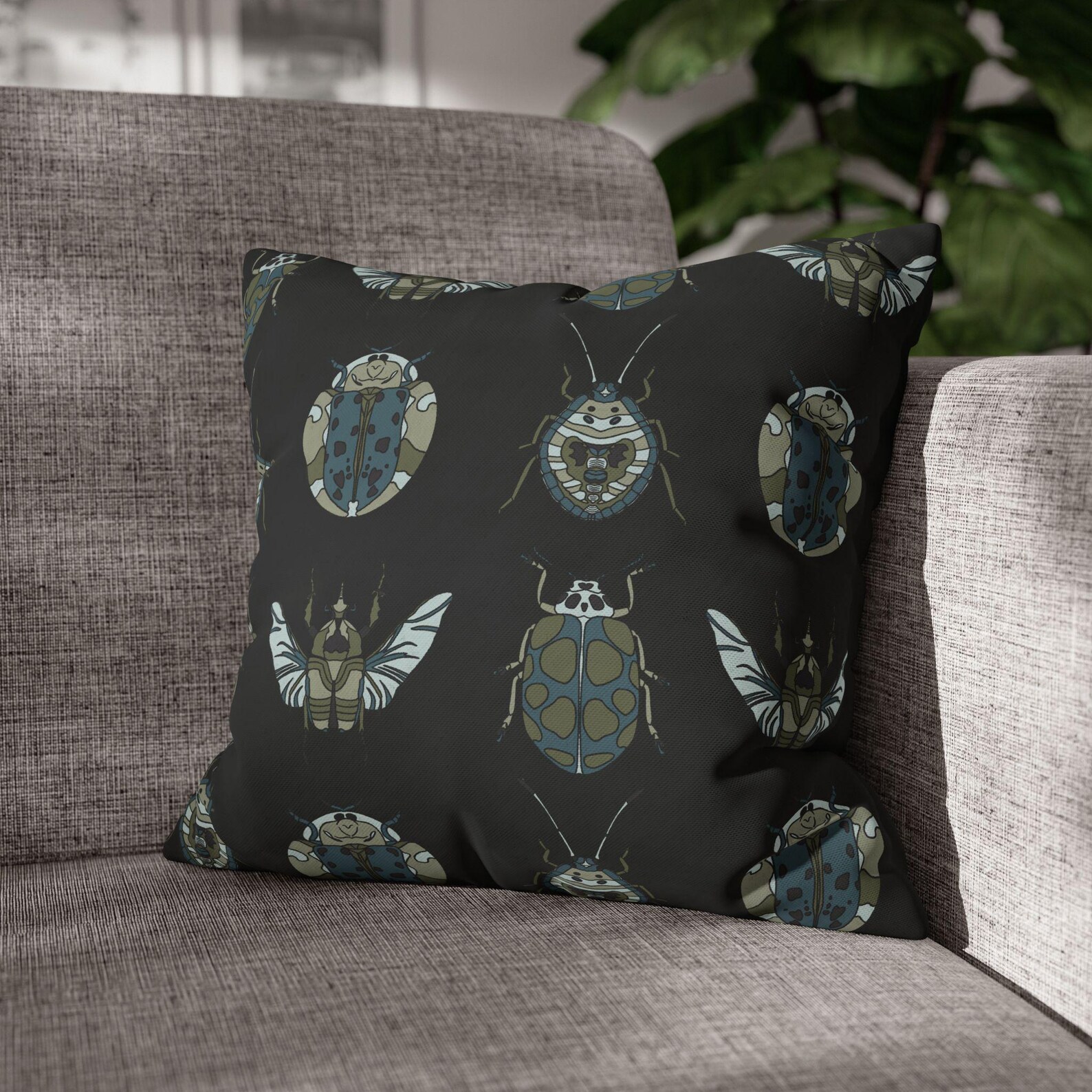 Bug Pattern Pillow Case, Beetle Pillow, Bug Decor, Bug Pillow Cover, Bug Throw Pillow, Animal ...