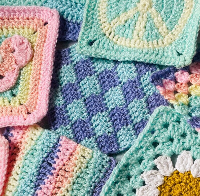 Checkered Granny Square Crochet PATTERN digital PDF Only, Retro ...