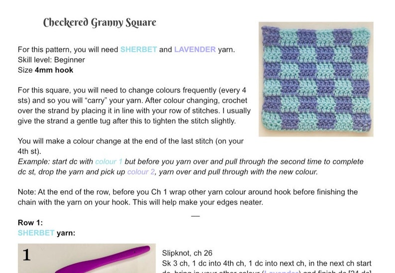 Checkered Granny Square Crochet PATTERN digital PDF Only, Retro ...