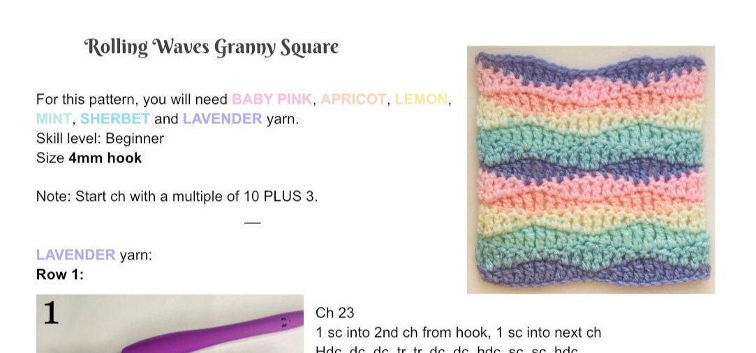 Rolling Waves Granny Square Crochet PATTERN digital PDF Only, Retro ...