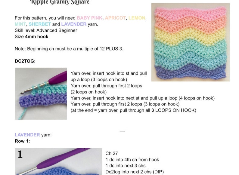 Ripple Granny Square Crochet Pattern: Retro Boho Motif (digital PDF) - Etsy